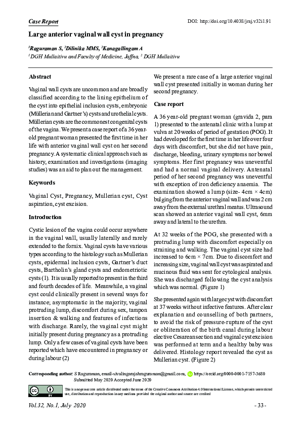 (PDF) Large Anterior Vaginal Wall Cyst in Pregnancy
