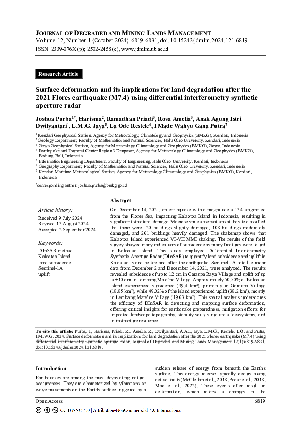 Pdf Surface Deformation And Its Implications For Land Degradation After The 2021 Flores