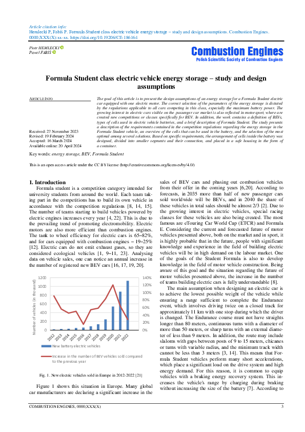 (PDF) Formula Student class electric vehicle energy storage - study and ...