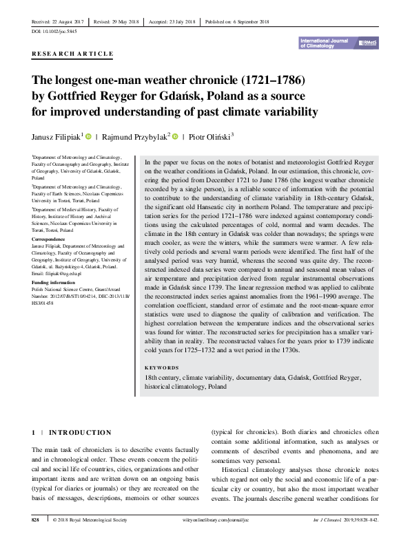 (PDF) The longest one‐man weather chronicle (1721–1786) by Gottfried ...