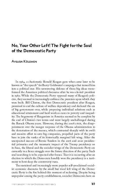 (PDF) No, Your Other Left! The Fight for the Soul of the Democratic Party