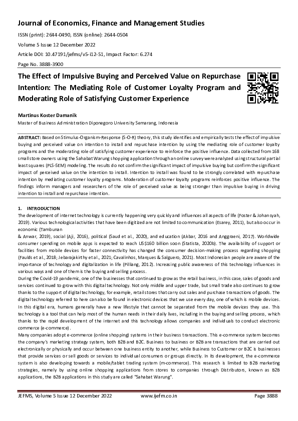 (PDF) The Effect of Impulsive Buying and Perceived Value on Repurchase ...