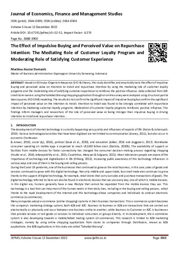 (PDF) The Effect of Impulsive Buying and Perceived Value on Repurchase Intention: The Mediating ...