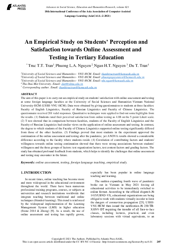 (PDF) An Empirical Study on Students’ Perception and Satisfaction Towards Online Assessment and ...