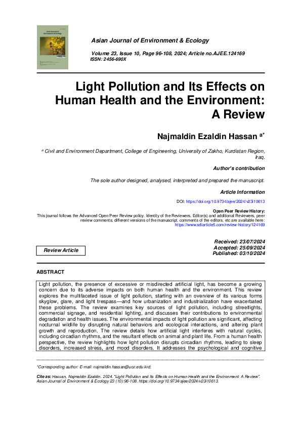 (PDF) Light Pollution and Its Effects on Human Health and the ...