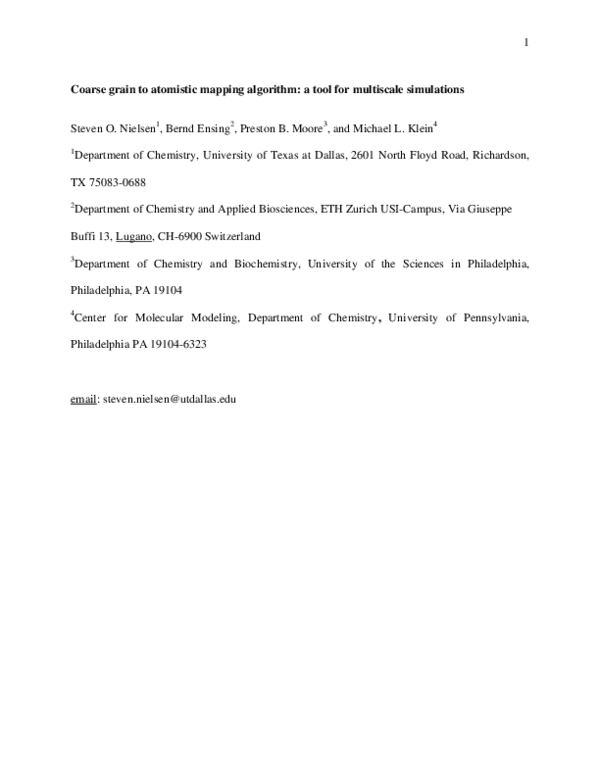 Pdf Coarse Grained To Atomistic Mapping Algorithm A Tool For