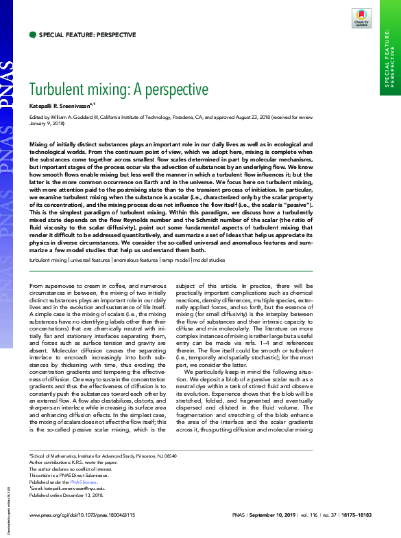 (PDF) Turbulent mixing: A perspective