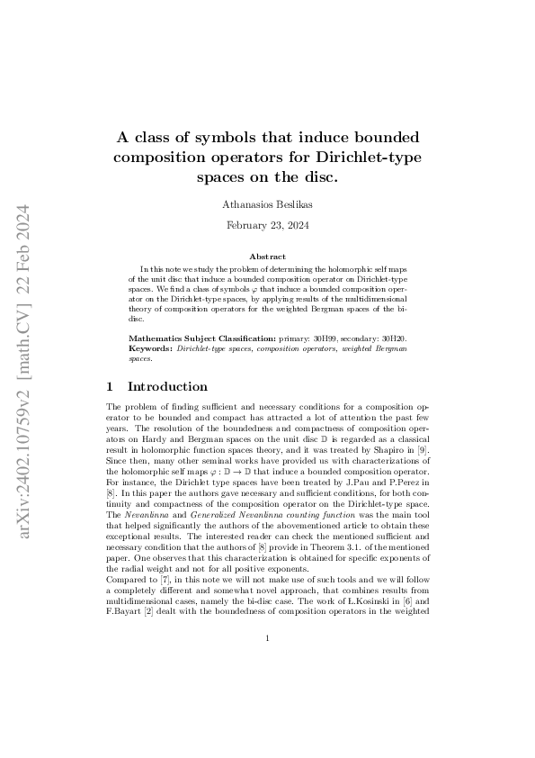 Pdf A Class Of Symbols That Induce Bounded Composition Operators For