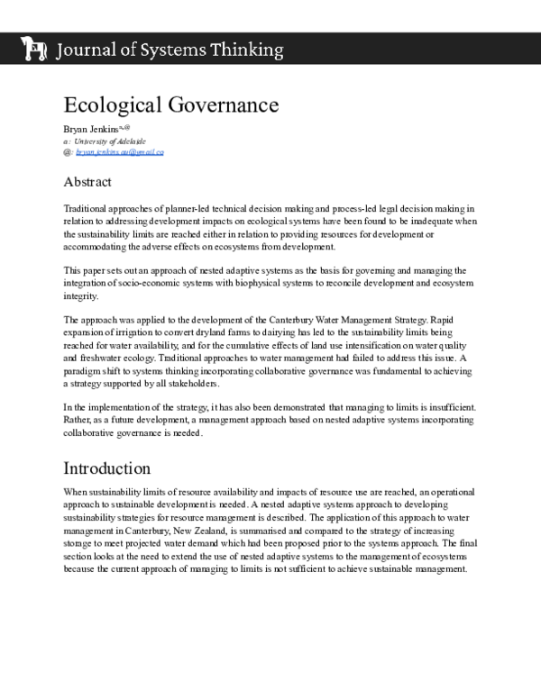 (PDF) Ecological Governance