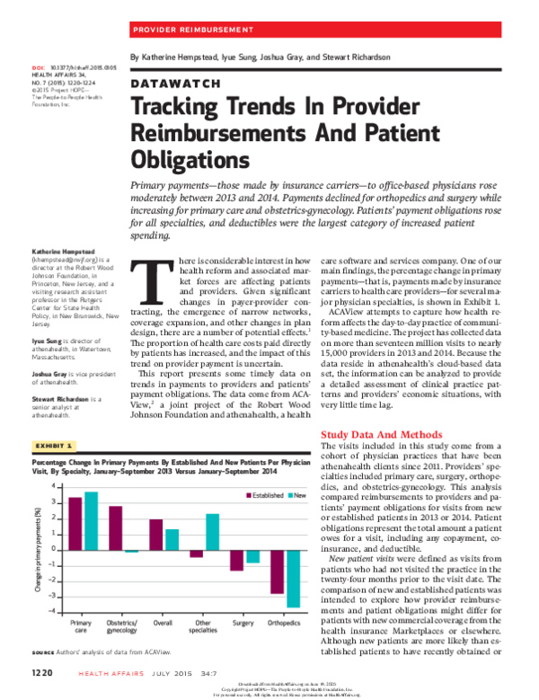 (PDF) Tracking Trends In Provider Reimbursements And Patient Obligations