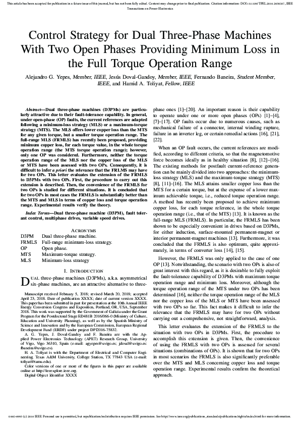 (PDF) Control Strategy for Dual Three-Phase Machines With Two Open ...