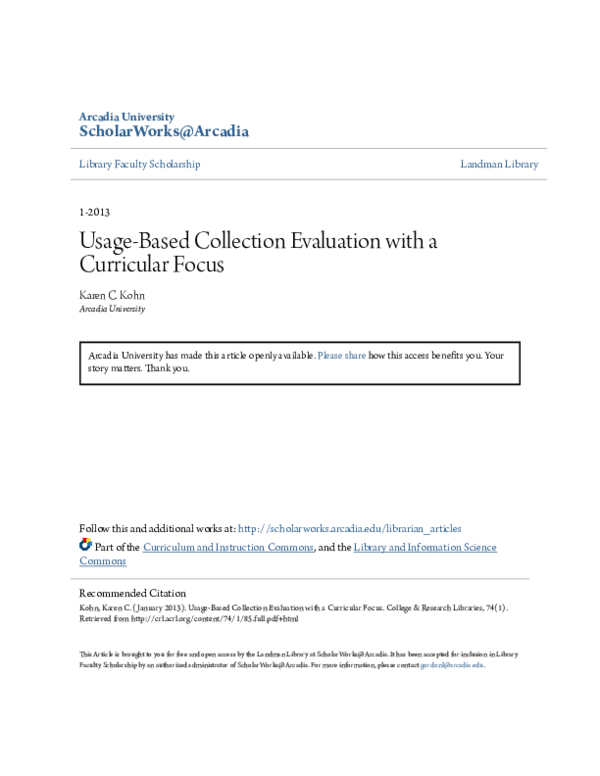 (PDF) Usage-Based Collection Evaluation with a Curricular Focus