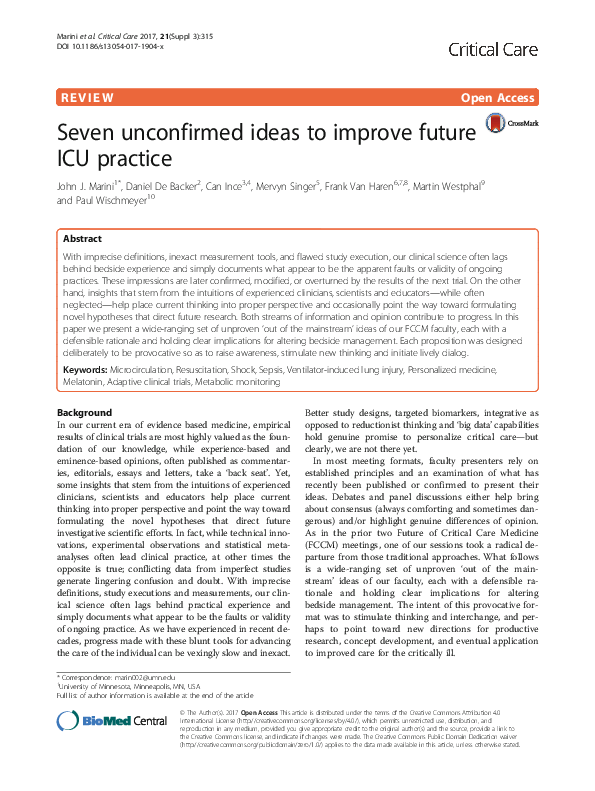 (PDF) Seven unconfirmed ideas to improve future ICU practice