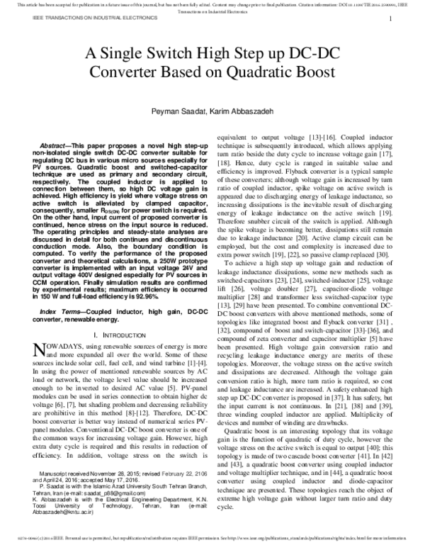 (PDF) A Single-Switch High Step-Up DC–DC Converter Based on Quadratic Boost