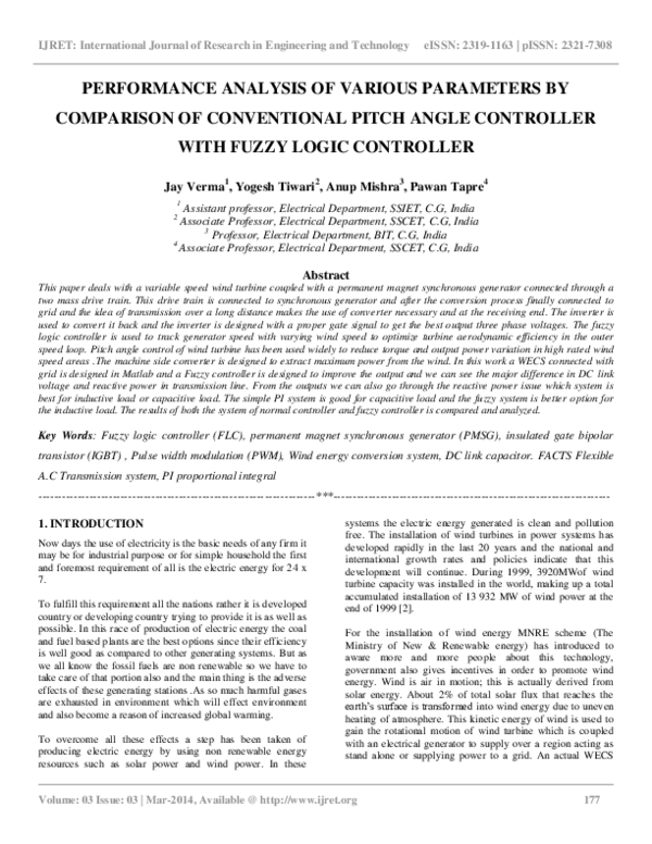 (PDF) Performance Analysis of Various Parameters by Comparison of Conventional Pitch Angle ...