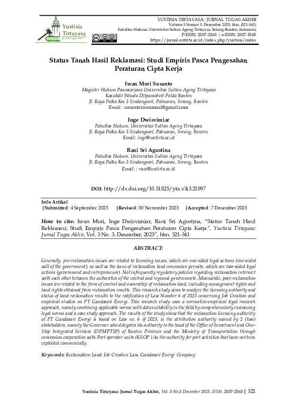 (PDF) Status Tanah Hasil Reklamasi: Studi Empiris Pasca Pengesahan ...
