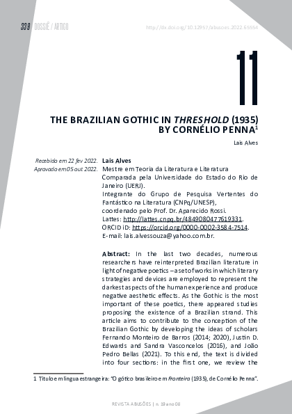 (PDF) The Brazilian Gothic in Threshold (1935) by Cornélio Penna | Lais ...