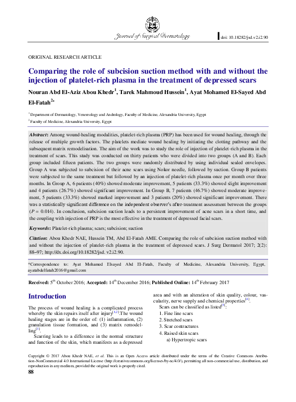 (PDF) Comparing the role of subcision suction method with and without ...