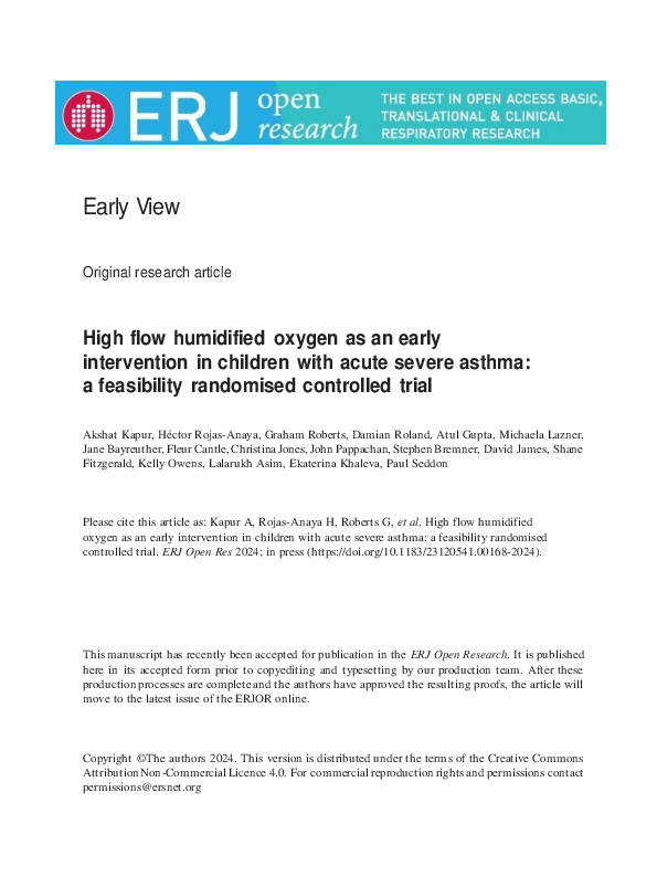 (PDF) High flow humidified oxygen as an early intervention in children ...