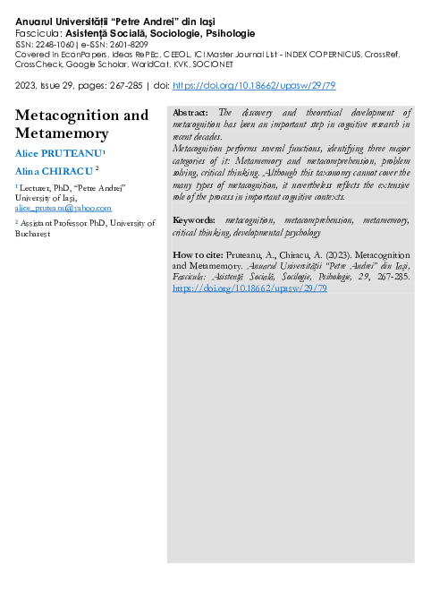 (PDF) Metacognition and Metamemory