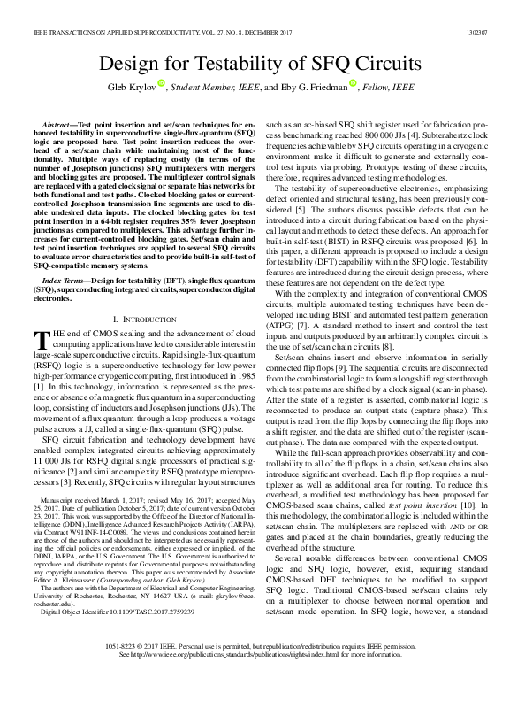 (PDF) Design for Testability of SFQ Circuits
