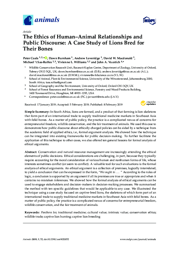 (PDF) The Ethics of Human–Animal Relationships and Public Discourse: A ...
