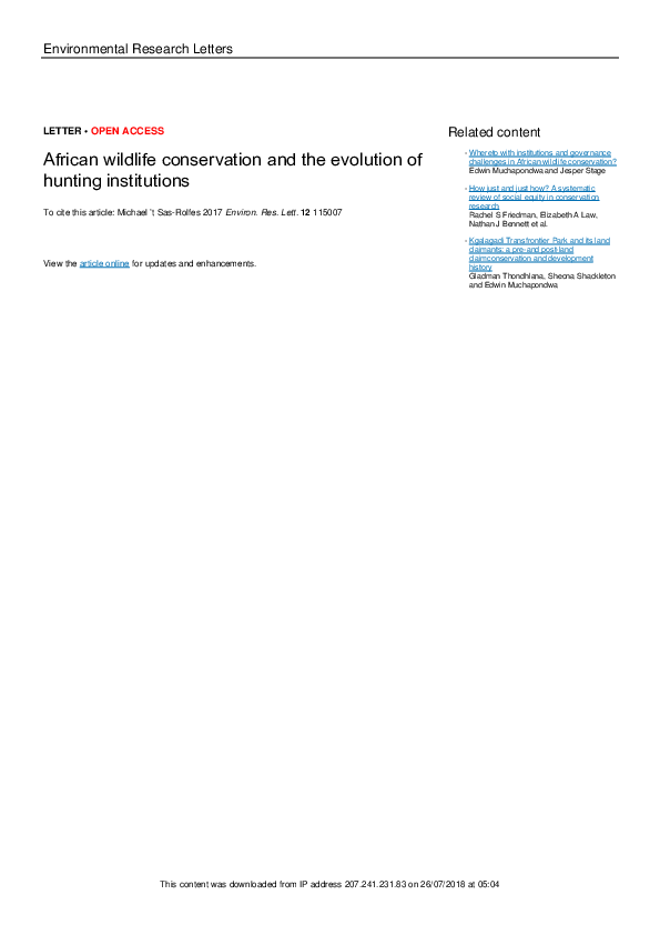 (PDF) African wildlife conservation and the evolution of hunting institutions