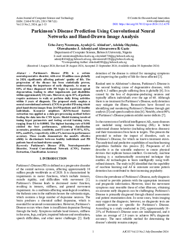 (PDF) Parkinson's Disease Prediction Using Convolutional Neural ...