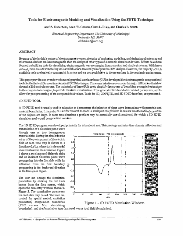 (PDF) Tools for electromagnetic modeling and visualization using the FDTD technique