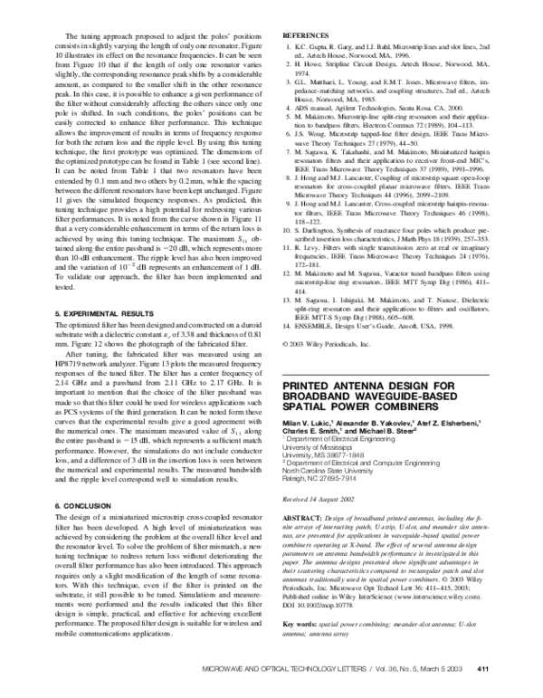 (PDF) Printed antenna design for broadband waveguide‐based spatial ...
