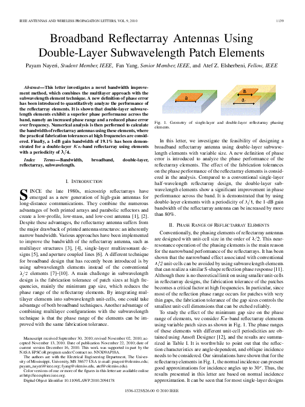 (PDF) Broadband Reflectarray Antennas Using Double-Layer Subwavelength Patch Elements