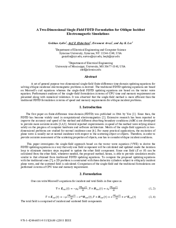 (PDF) A two-dimensional single-field FDTD formulation for oblique incident electromagnetic ...