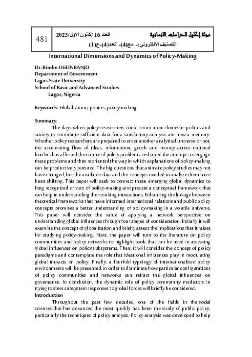 (PDF) International Dimensions and Dynamics of Policy-Making