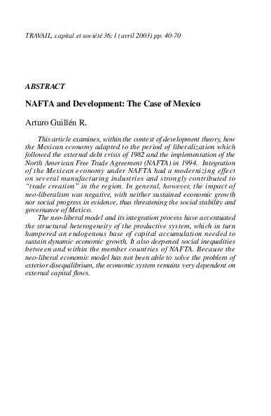 (PDF) NAFTA and Development: The Case of Mexico