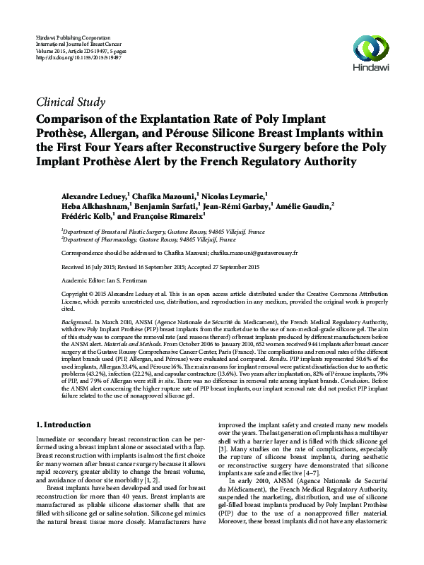 (PDF) Comparison of the Explantation Rate of Poly Implant Prothèse ...