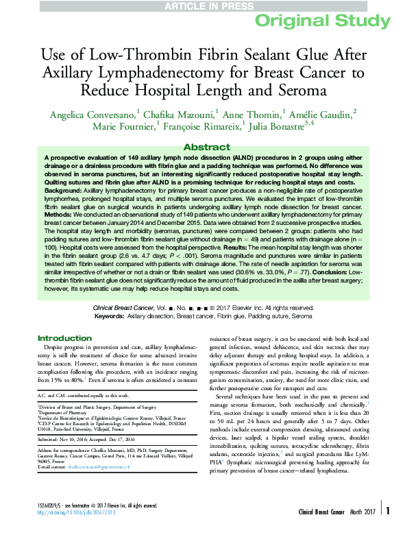 (PDF) Use of Low-Thrombin Fibrin Sealant Glue After Axillary ...