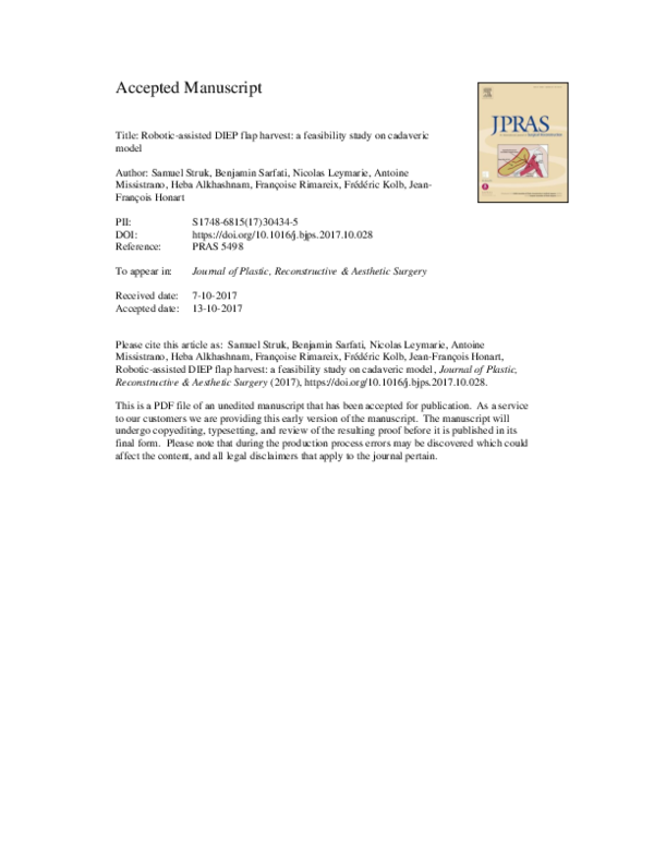 (PDF) Robotic-assisted DIEP flap harvest: A feasibility study on ...