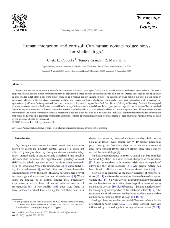 (PDF) Human interaction and cortisol: can human contact reduce stress ...