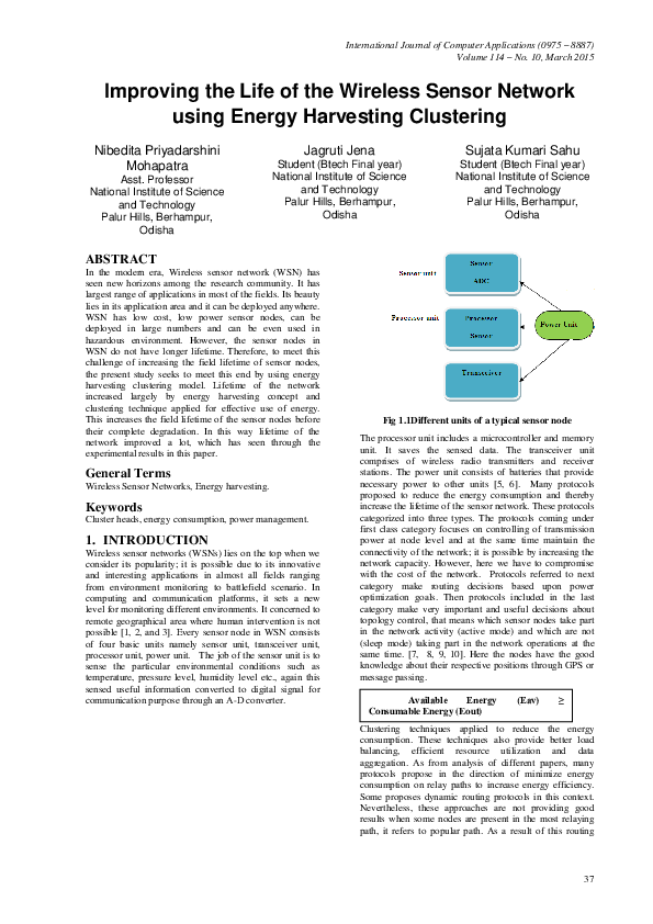 (PDF) Improving the Life of the Wireless Sensor Network using Energy Harvesting Clustering