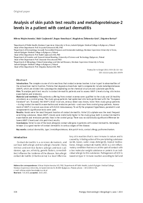 (PDF) Analysis of skin patch test results and metalloproteinase-2 ...