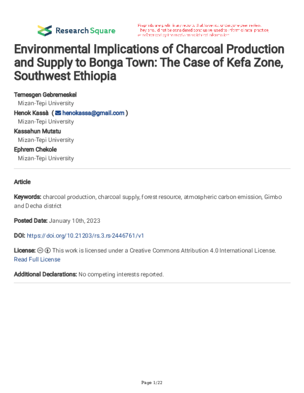 (PDF) Environmental Implications of Charcoal Production and Supply to ...