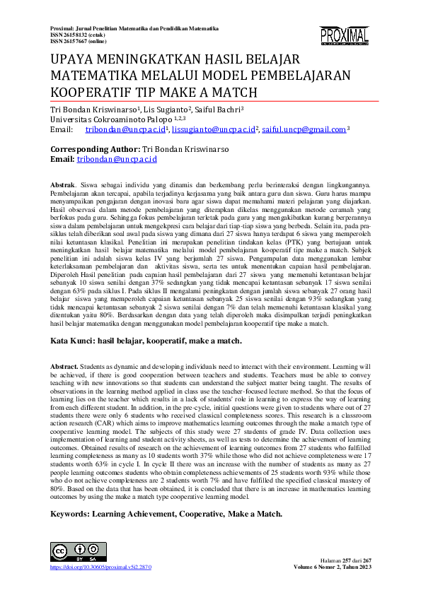 (PDF) Upaya Meningkatkan Hasil Belajar Matematika Melalui Model Pembelajaran Kooperatif Tipe ...