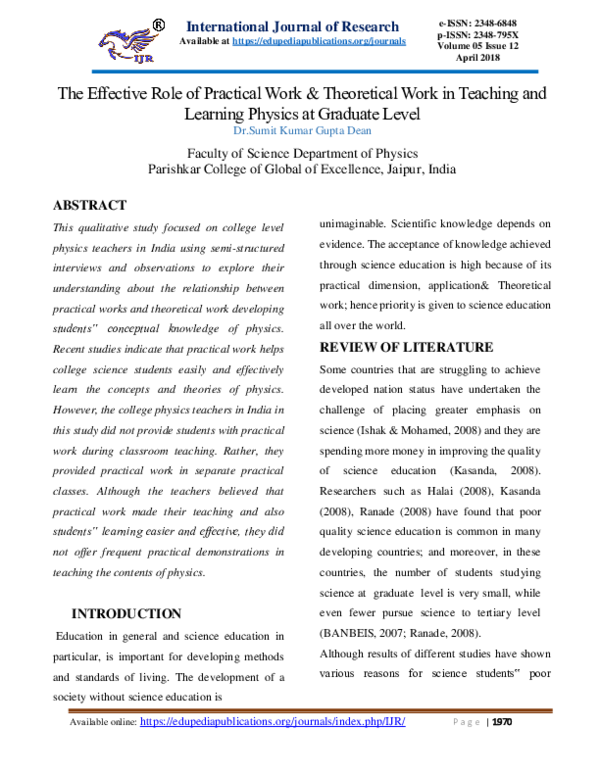 (PDF) The Effective Role of Practical Work & Theoretical Work in ...