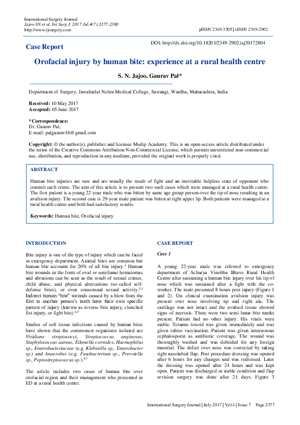 (PDF) Orofacial injury by human bite: experience at a rural health centre