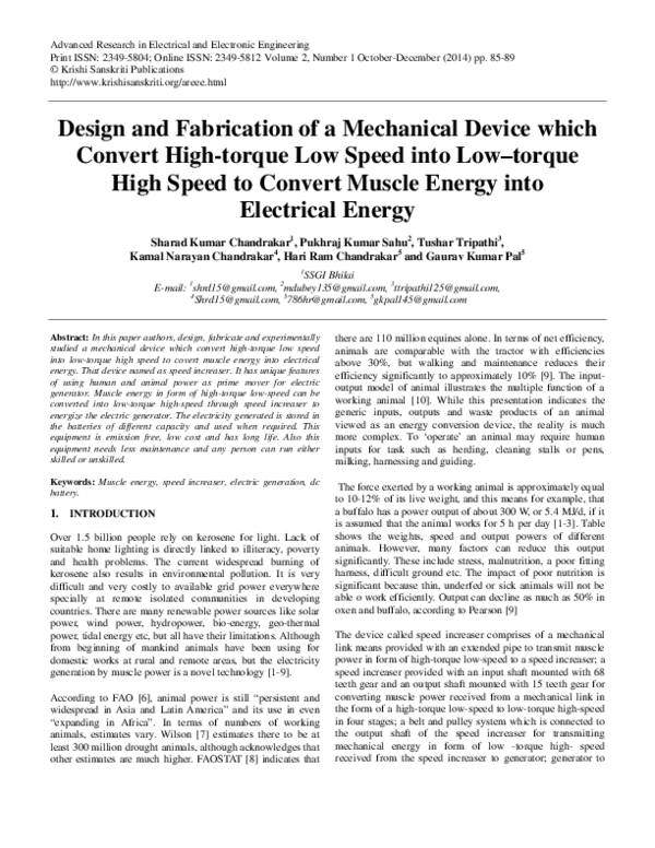 (PDF) Design and Fabrication of a Mechanical Device which Convert High ...