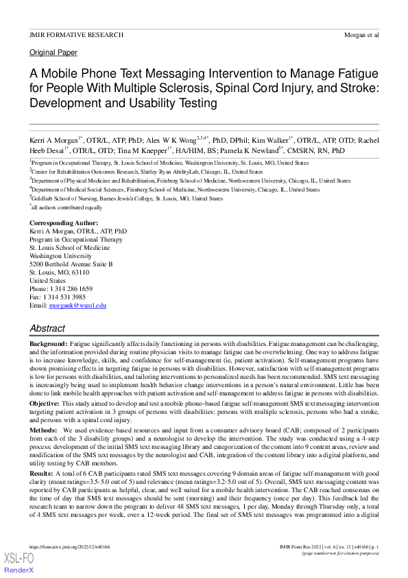 (PDF) A Mobile Phone Text Messaging Intervention to Manage Fatigue for ...