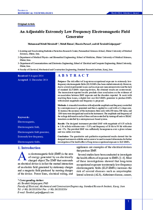 (PDF) An Adjustable Extremely Low Frequency Electromagnetic Field Generator