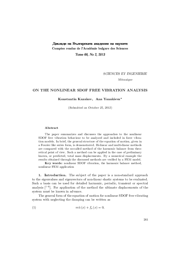 (PDF) On the Nonlinear SDOF Free Vibration Analysis
