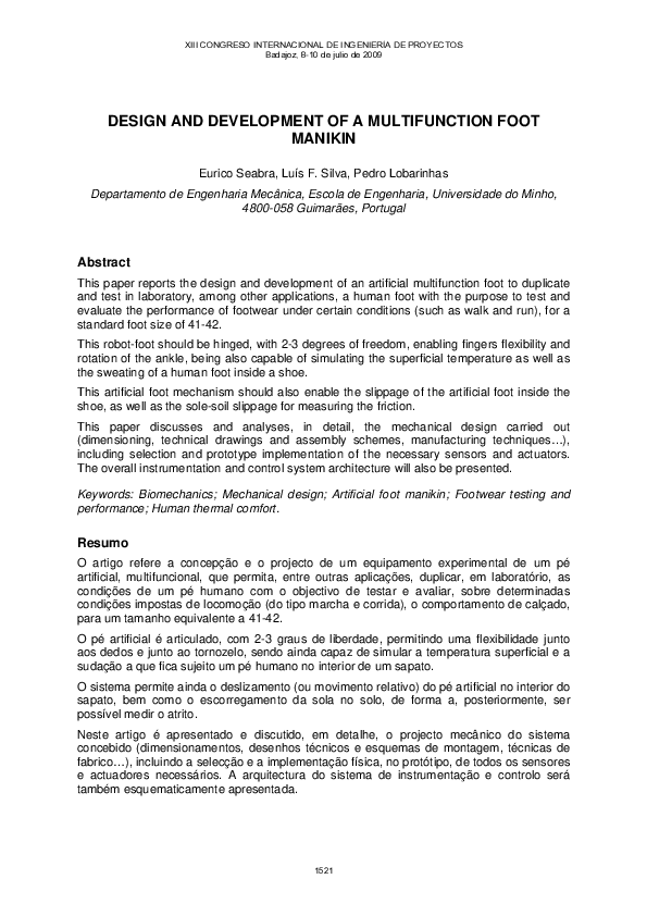 (PDF) Design and Development of a Multifunction Foot Manikin