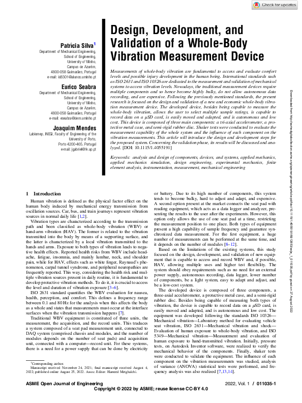 (PDF) Design, Development, and Validation of a Whole-Body Vibration Measurement Device